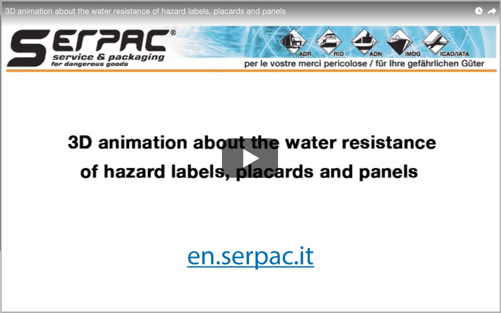 3D animation about the water resistance of hazard labels, placards and ...
